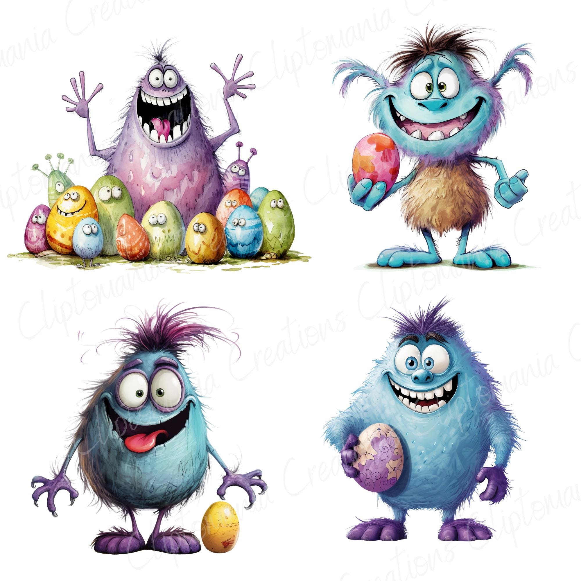 Cute and Funny Easter Monster PNG Clipart Bundle, Children's Easter ...