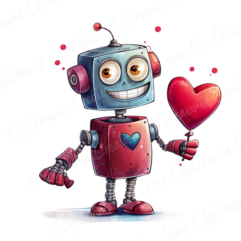Cute Love Robot Clipart Bundle 13 PNG Designs, Quirky Valentines Day ...
