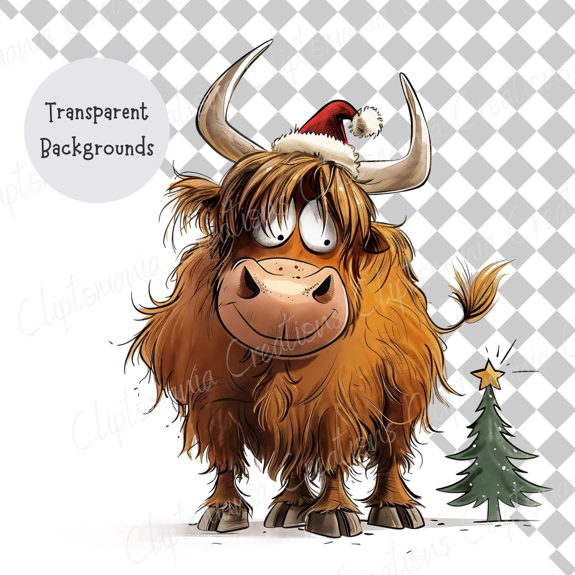 Cute & Funny Festive Highland Cow PNG Clipart Bundle | Transparent ...