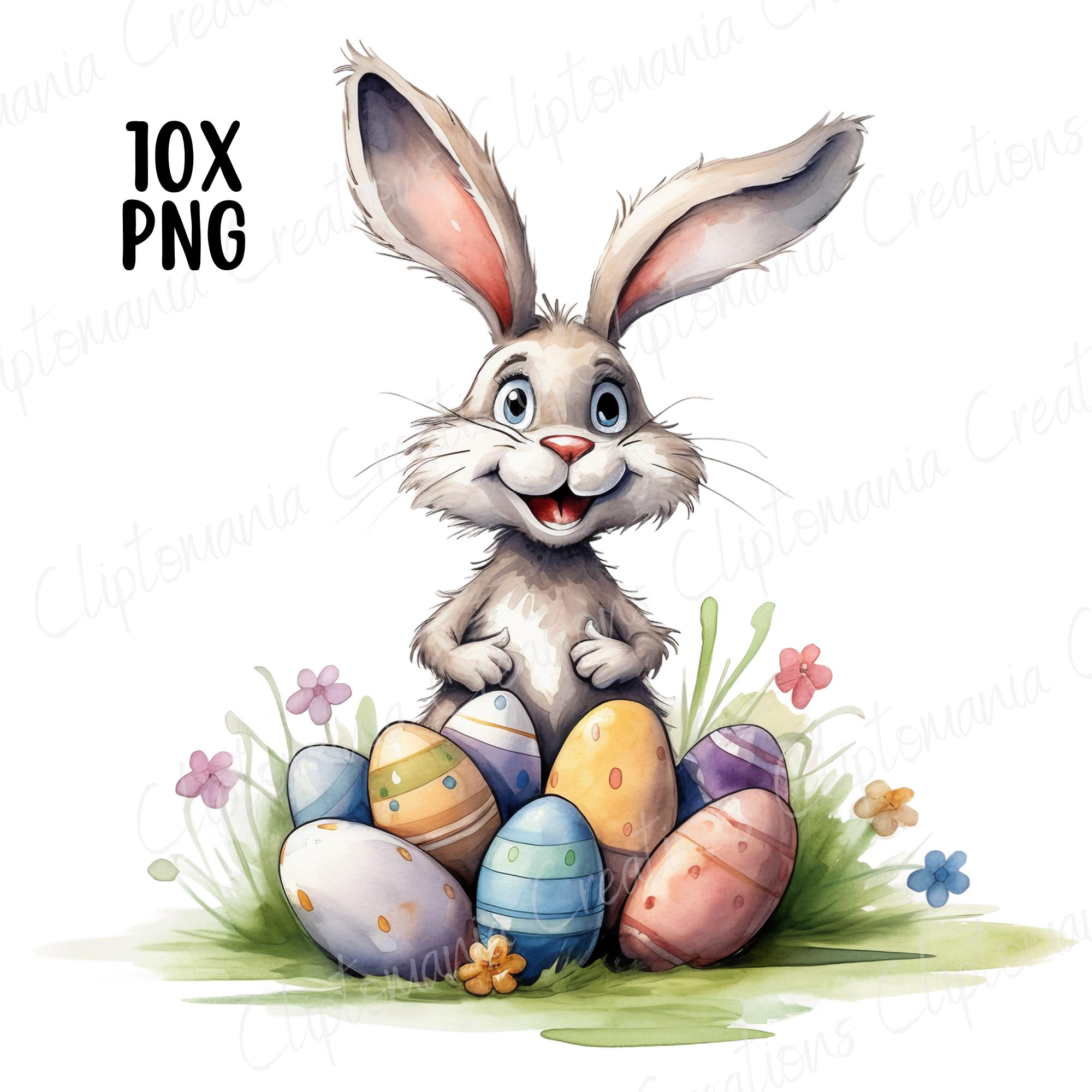 Funny Easter Bunny Clipart Digital Download Watercolour Clipart, Pastel ...