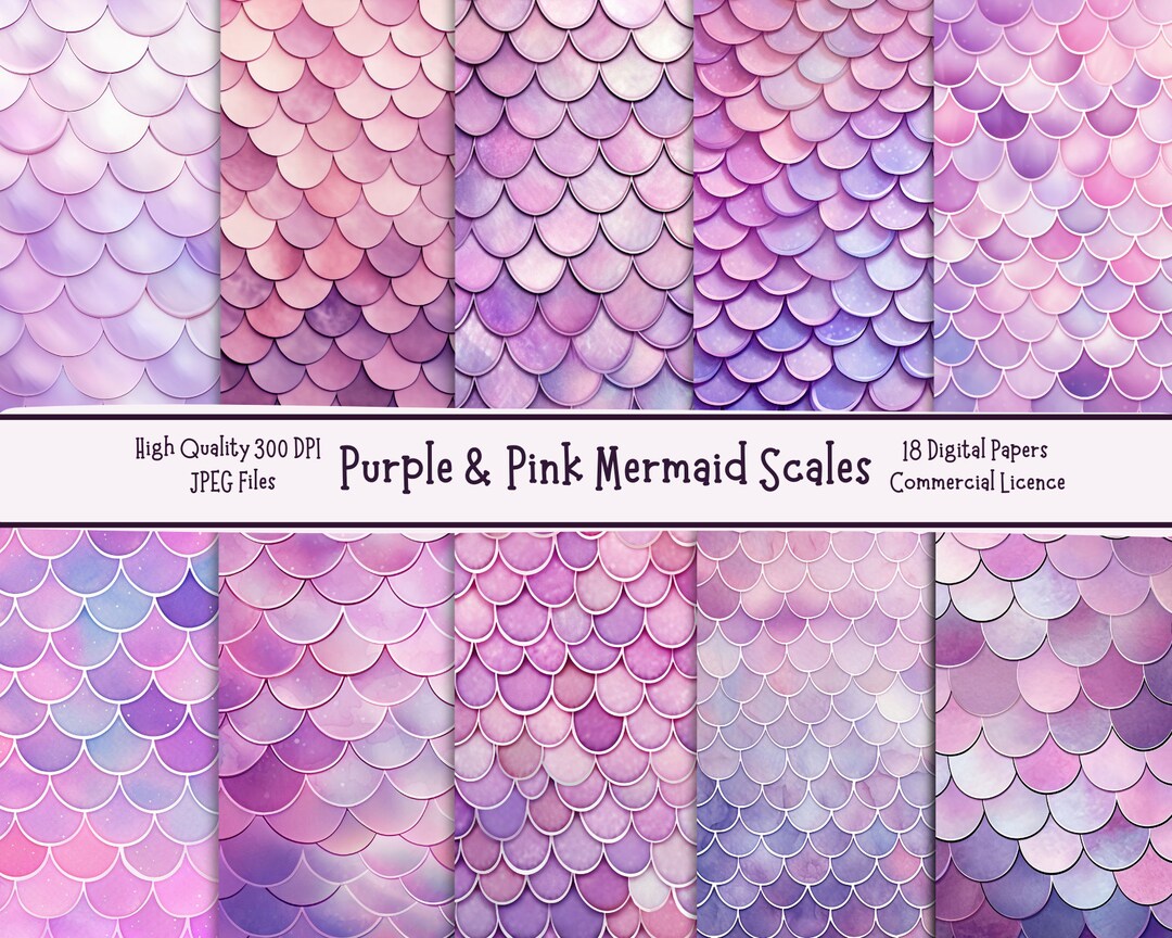 Pink & Purple Mermaid Scales Digital Paper Pack | 18 High Quality 300 ...