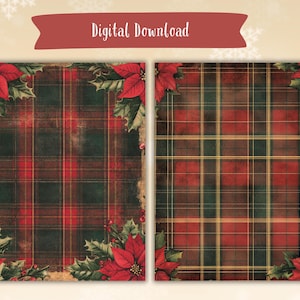 12 Vintage Christmas Tartan Digital Papers | Festive Rustic Plaid ...