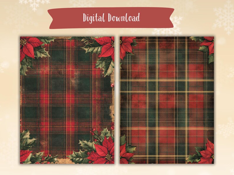 12 Vintage Christmas Tartan Digital Papers | Festive Rustic Plaid ...