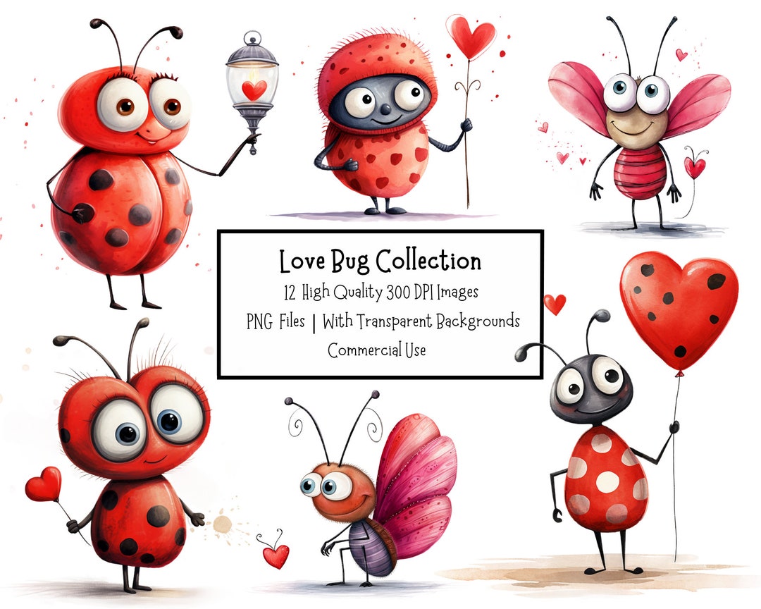 Cute Love Bug PNG Clipart Bundle Transparent Backgrounds Commercial Use ...