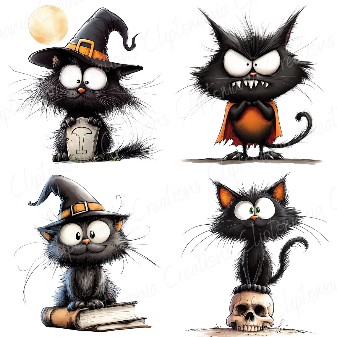 Cute Funny Halloween Cat PNG Clipart Bundle Digital Download Quirky Cat ...