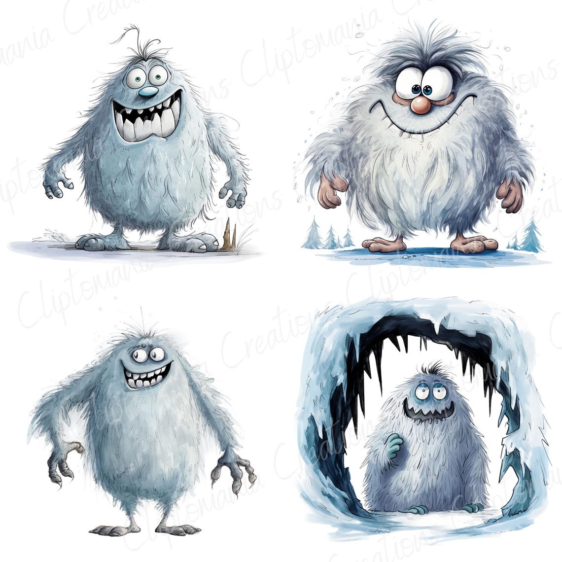 Funny Abominable Snowman PNG Clipart Bundle, Commercial Use, Winter ...