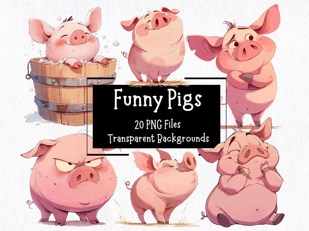 Cute and Funny Pig Clipart Bundle 20 PNG Images | Commercial Use ...