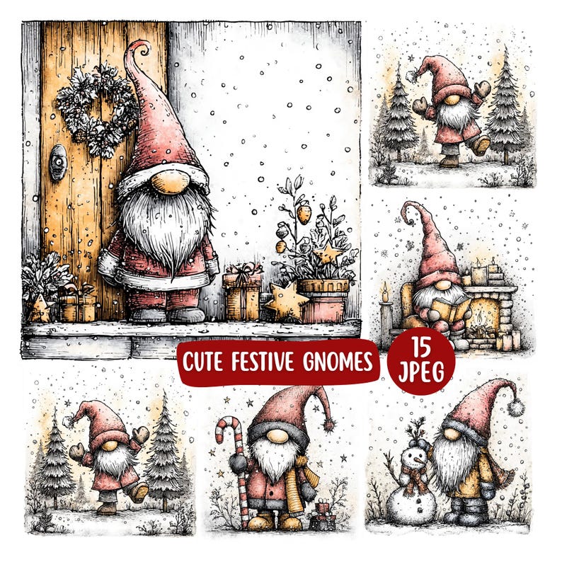 Christmas Gnome Clipart Bundle, Watercolor Style (15 JPEG Files) - Etsy