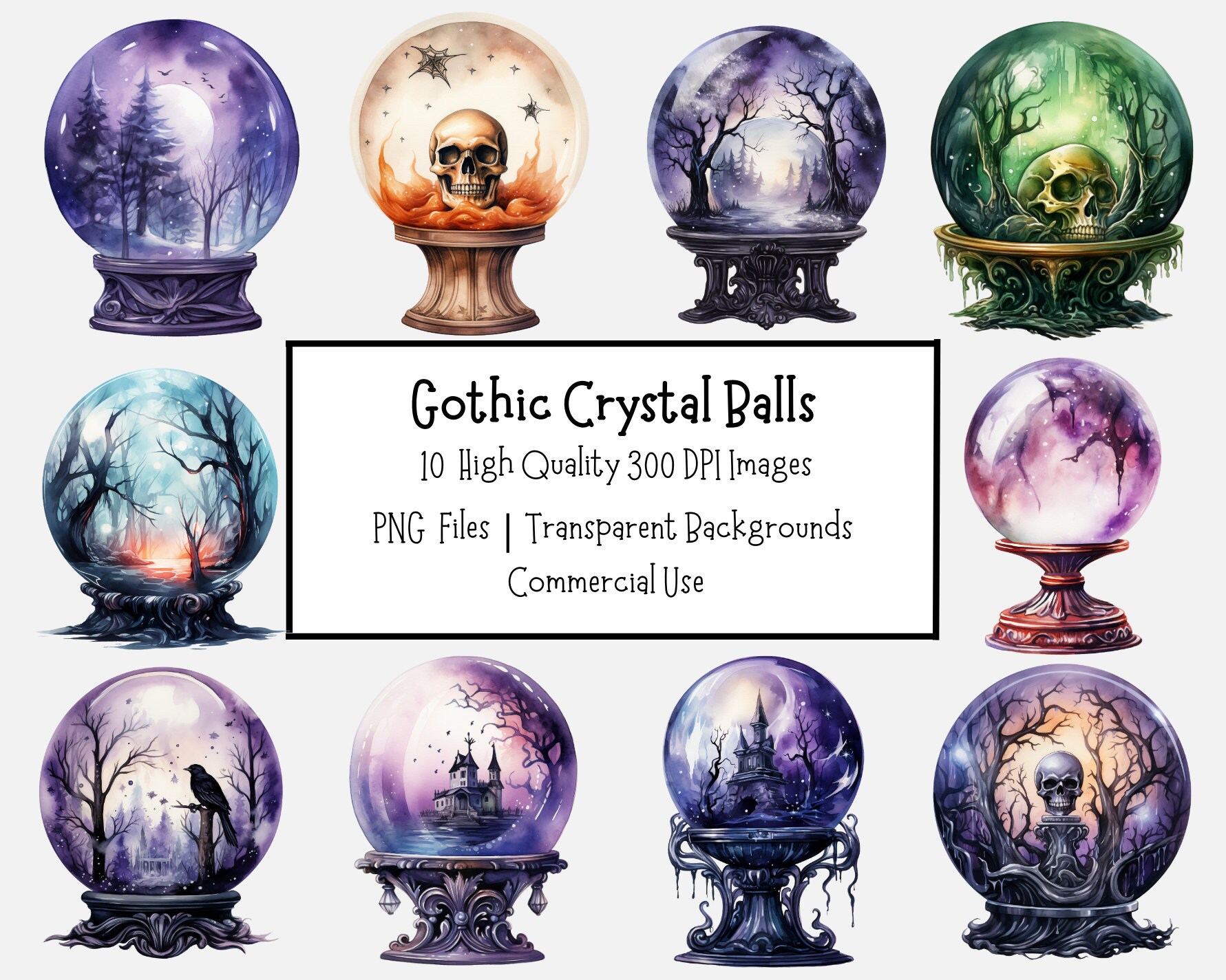 Gothic Crystal Ball Clipart Bundle Watercolour Clipart PNG - Etsy