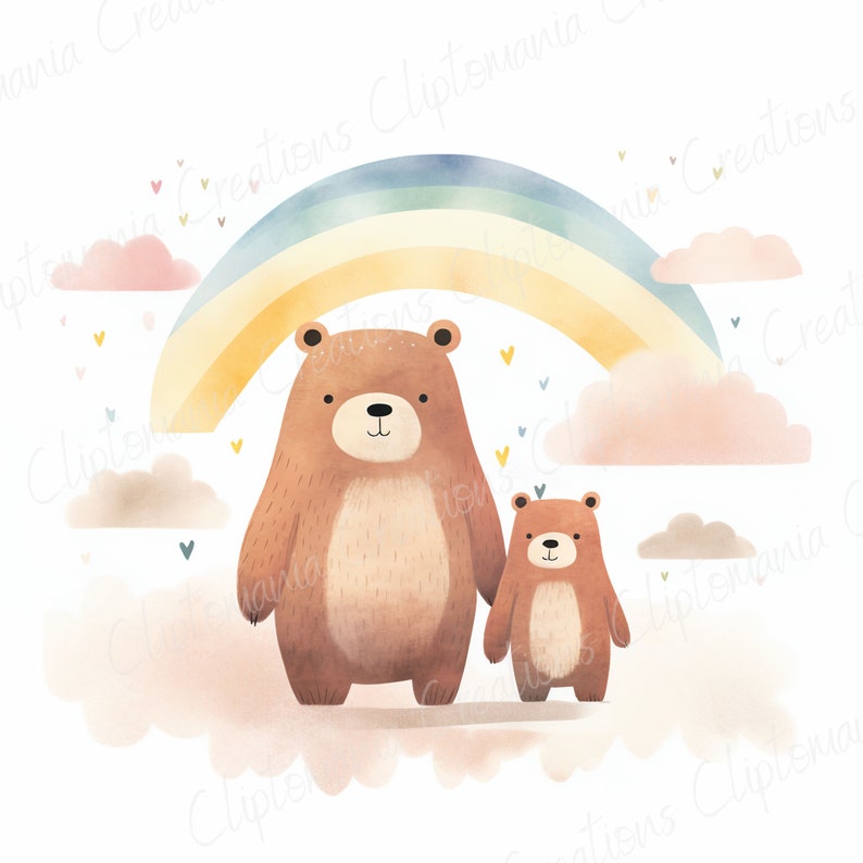 Cute Fathers Day Bear Hugs Clipart Bundle 12 JPEG Files, White ...