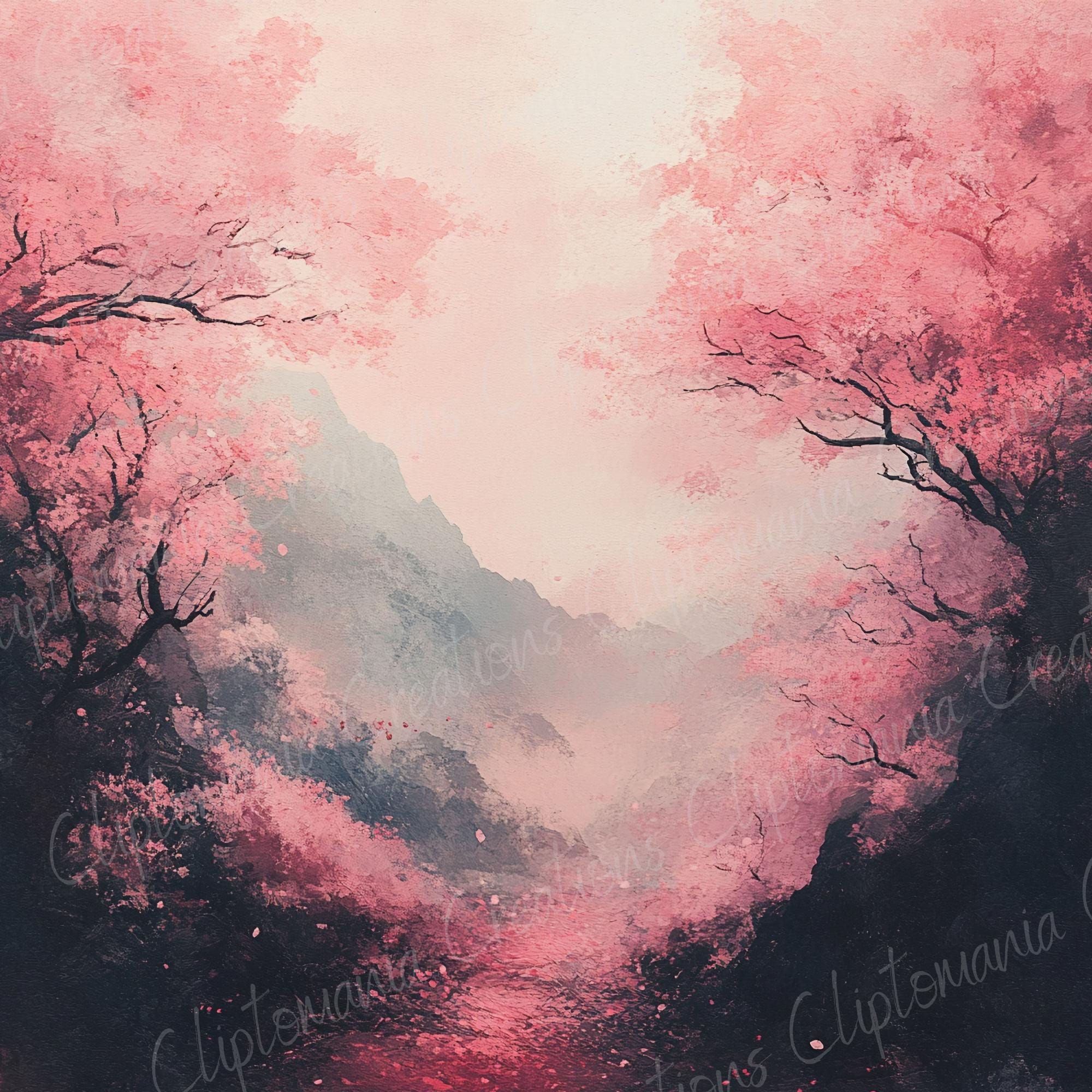 Cherry Blossom Sakura Trails Digital Papers, Watercolour Backgrounds ...