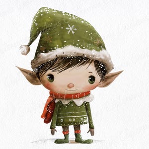 Cute Christmas Elves 12 PNG Clipart Bundle | Printable Watercolour ...