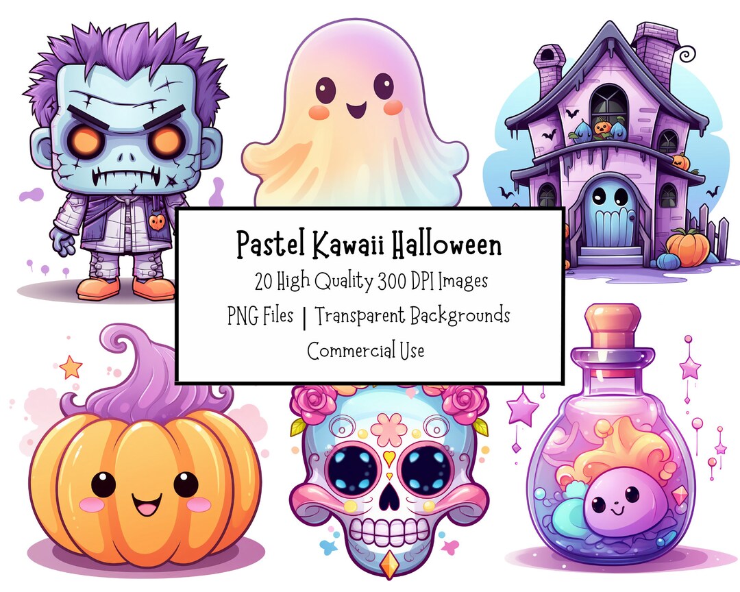 Kawaii Pastel Halloween Clipart Bundle Set of 20 High Quality PNG Files ...