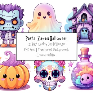 Kawaii Pastel Halloween Clipart Bundle Set of 20 High Quality PNG Files ...