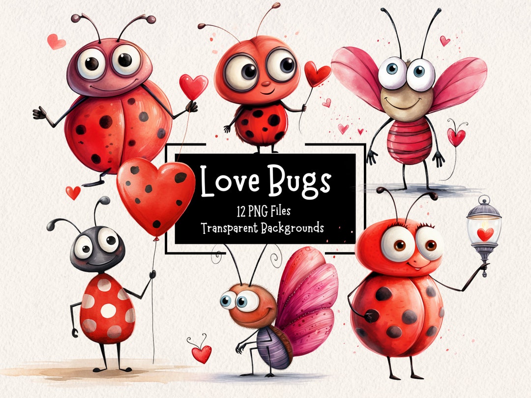 Cute Love Bug PNG Clipart Bundle | Transparent Backgrounds | Commercial ...
