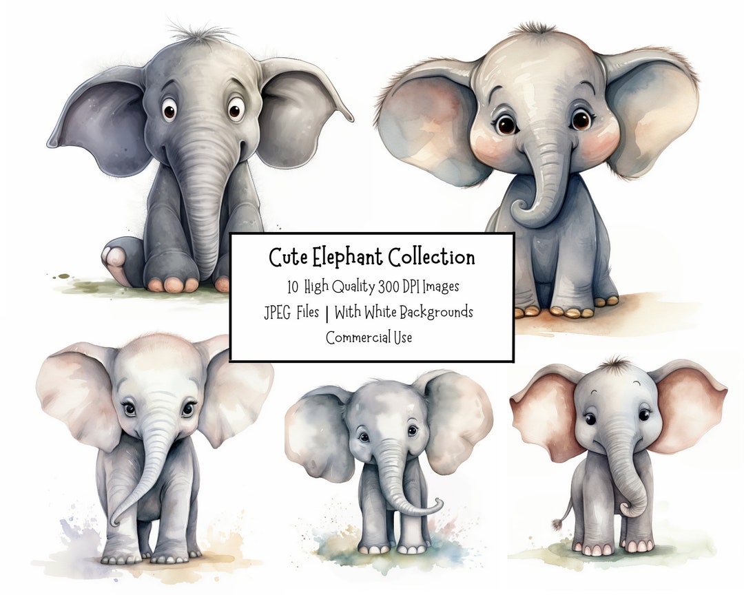 Cute Elephant Clipart Bundle | 10 High Quality JPEG Illustrations With ...