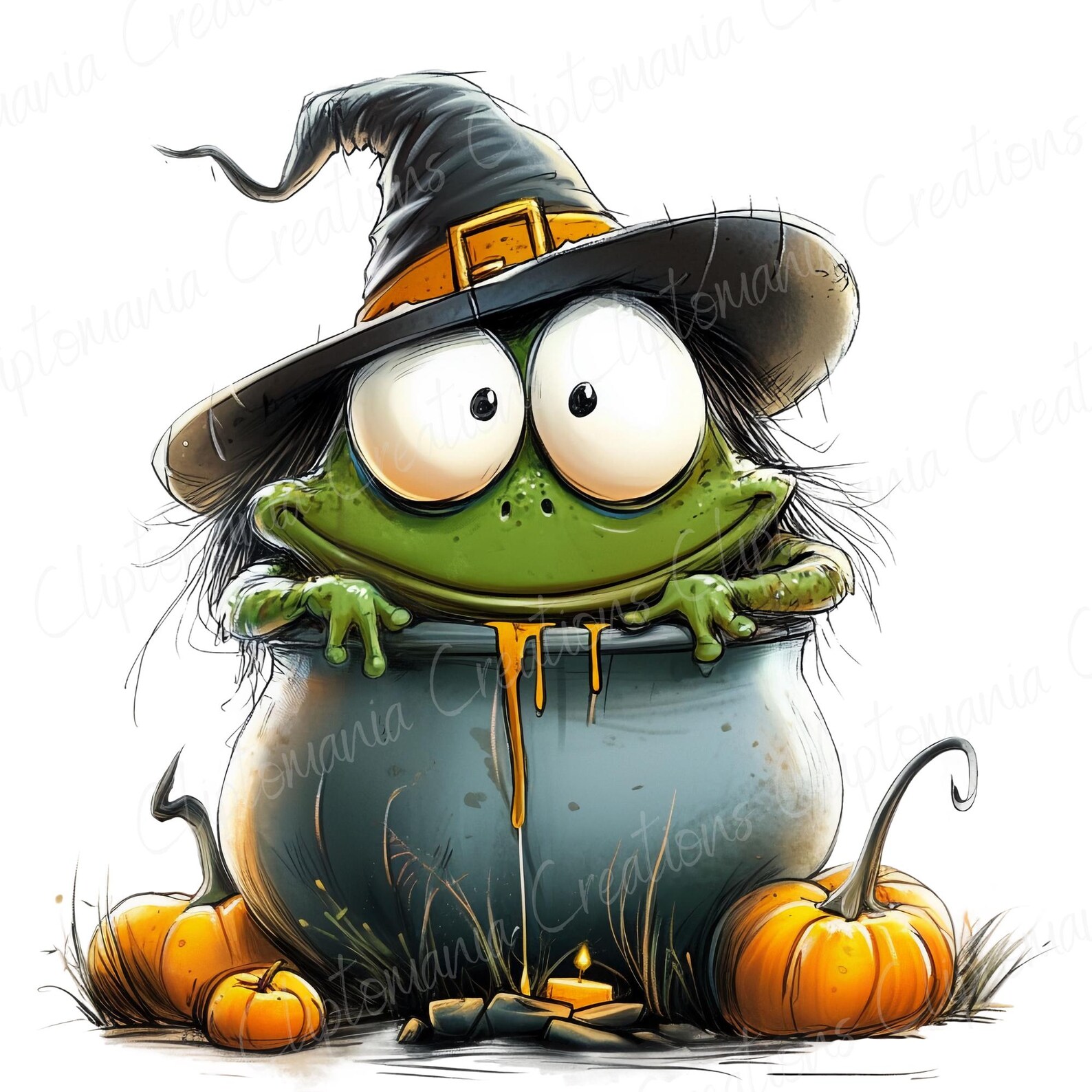 12 PNG Quirky Halloween Frog Clipart Bundle, Spooky Watercolour Clipart ...