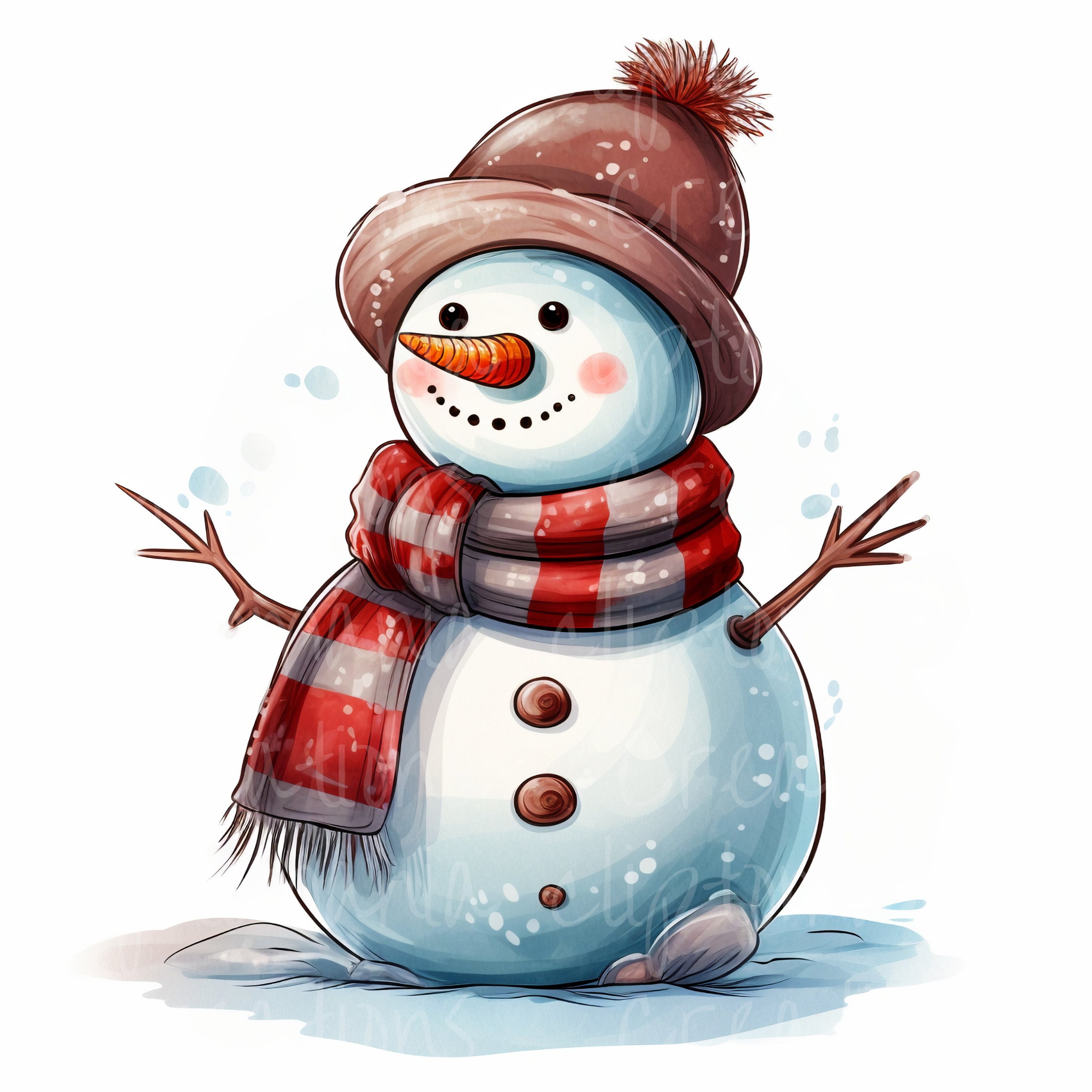 Cute Snowman Clipart Bundle | Winter Clipart Illustrations | 12 High ...