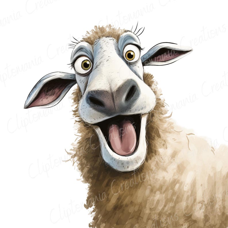 Quirky Sheep Faces PNG Clipart Bundle, Cute & Funny Watercolour Sheep ...