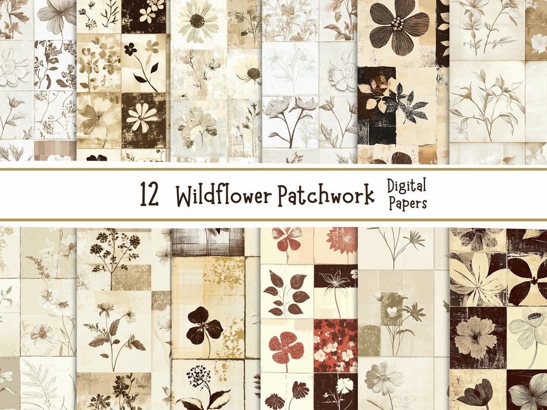 Wildflower Patchwork Digital Paper Pack | 12 Printable Junk Journal ...