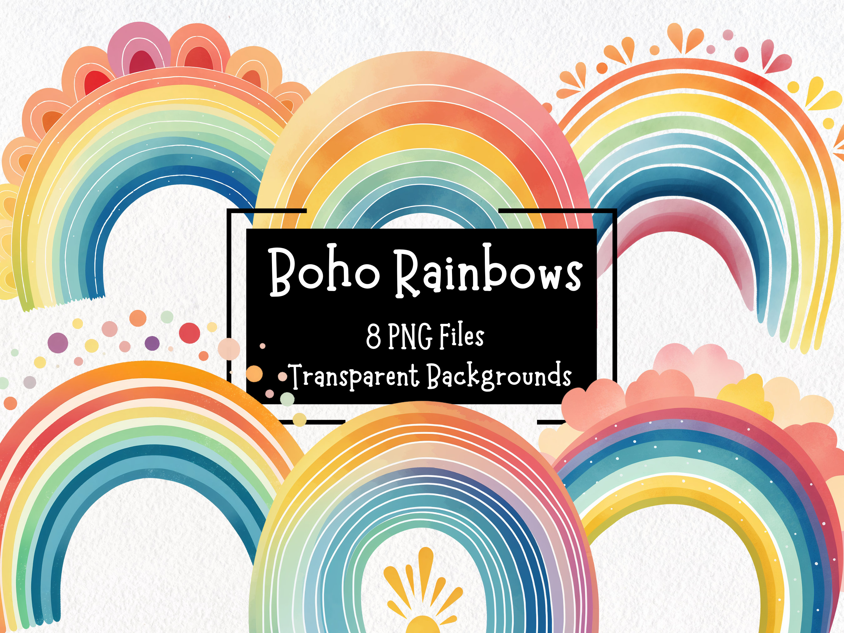 Abstract Watercolour Rainbow Clipart 8 PNG Designs | Boho Rainbows ...