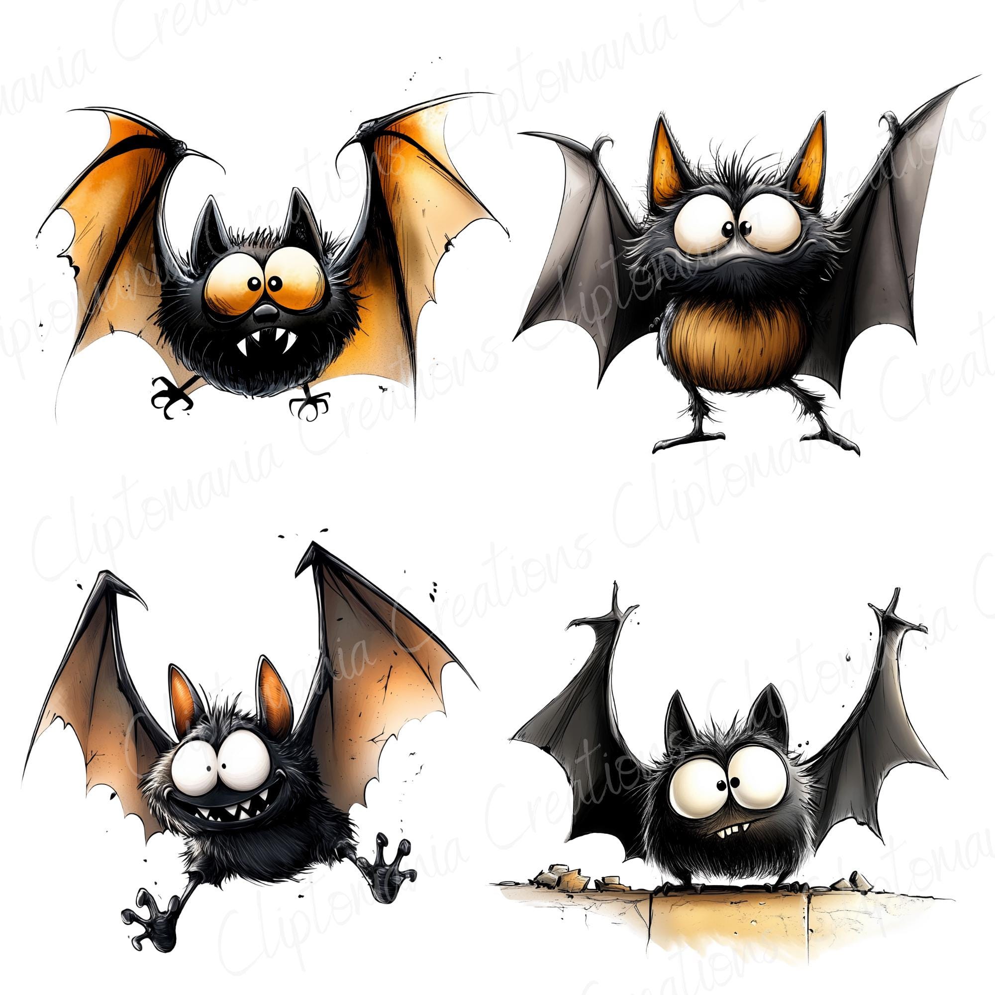 Quirky Bats Clipart Bundle 12 PNG Images | DIY Invitations and Card ...