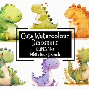 Cute Watercolour Dinosaur Clipart Bundle | 12 High Quality JPEG ...