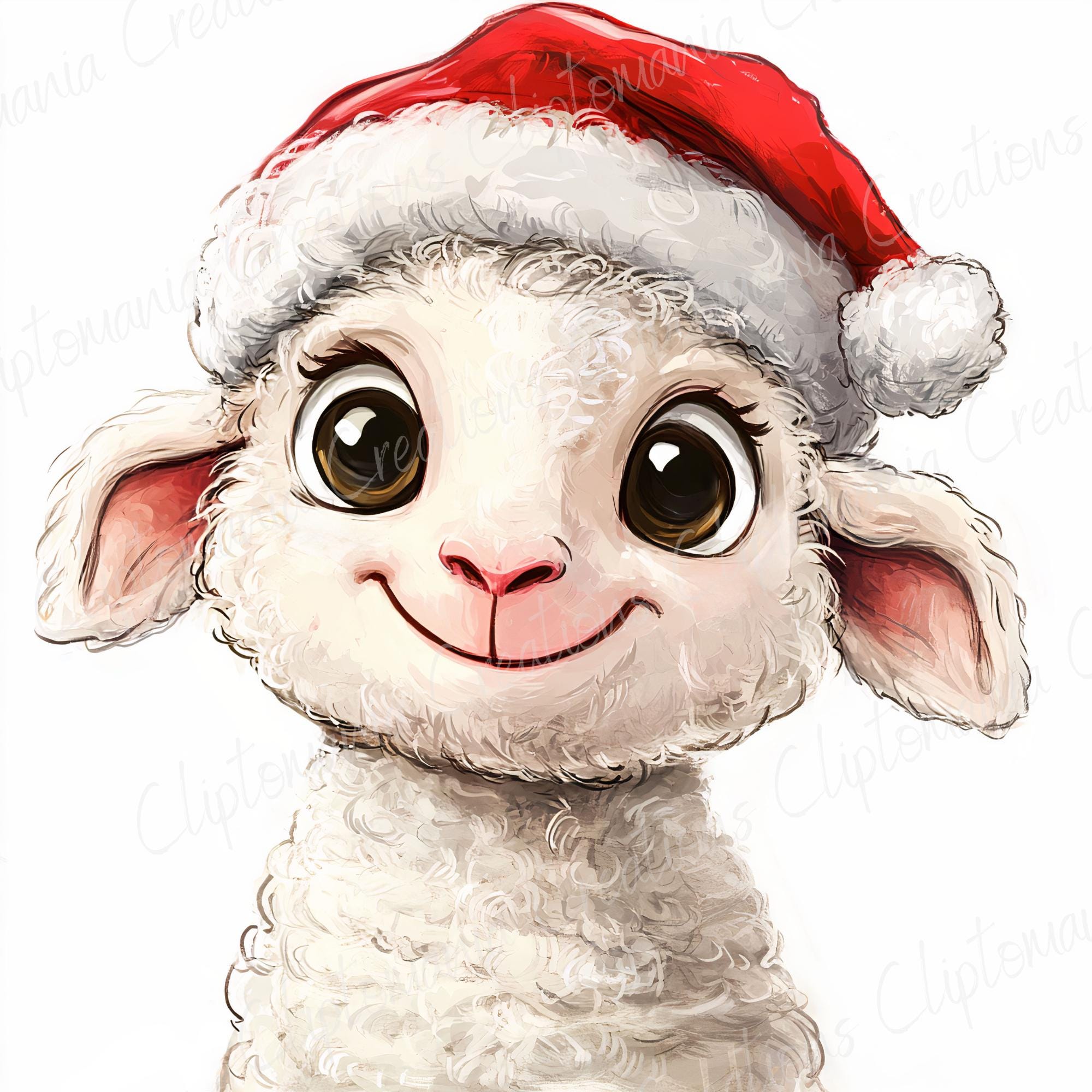 Cute Christmas Lamb Faces 8 JPEG Clipart Bundle | White Backgrounds ...