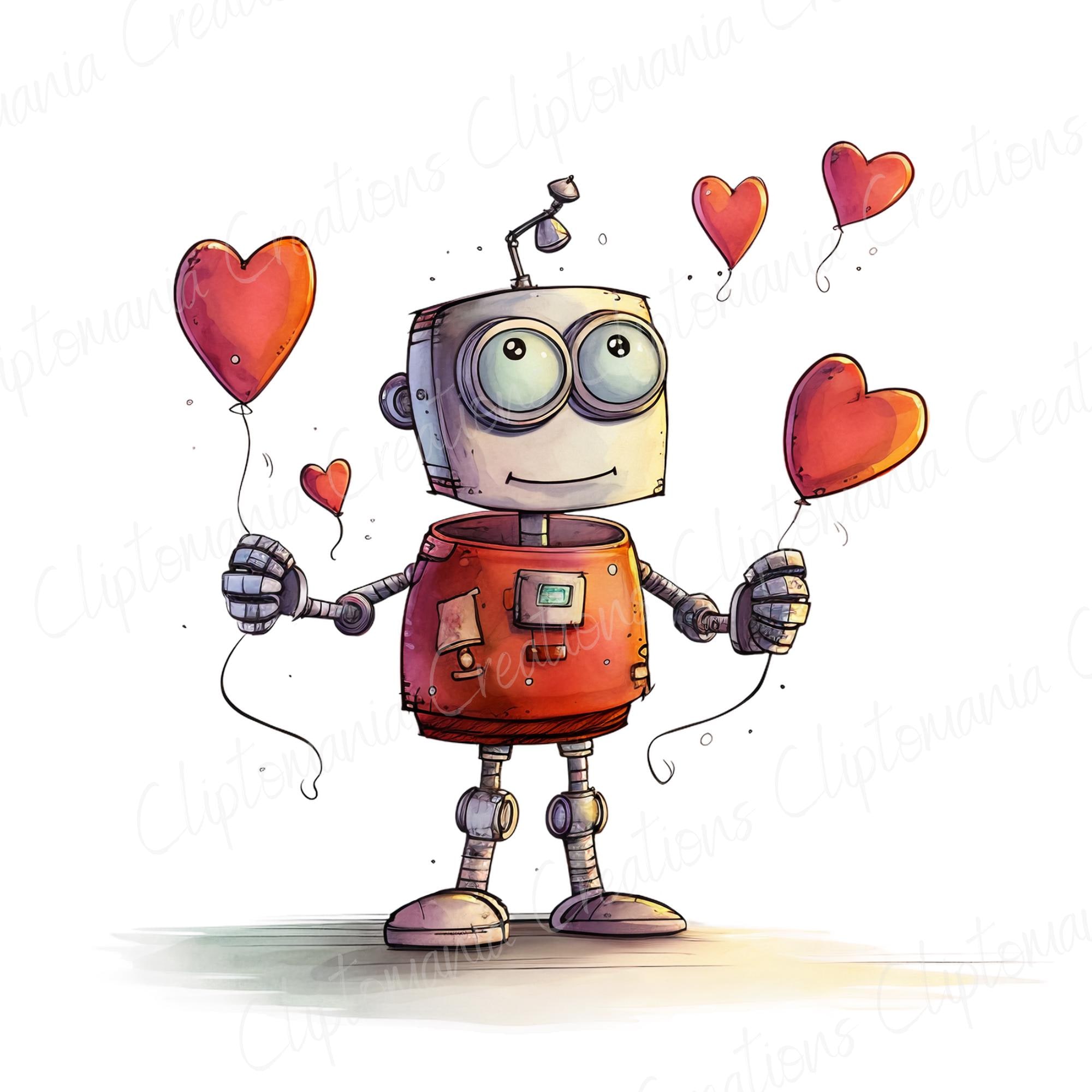 Cute Love Robot Clipart Bundle 13 PNG Designs, Quirky Valentines Day ...