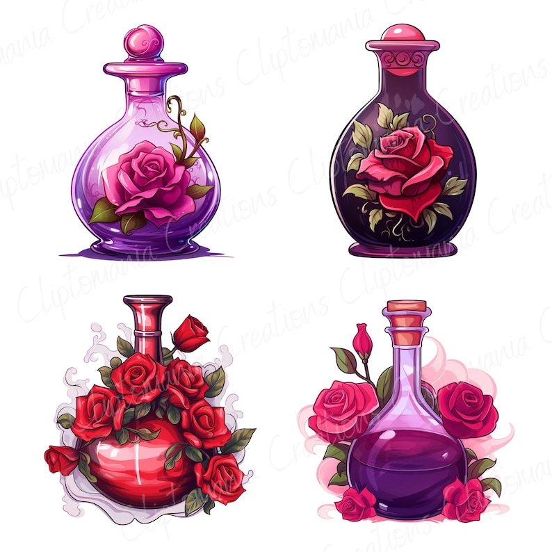 Love Potions & Roses Clipart Bundle 12 PNG Files, Transparent ...
