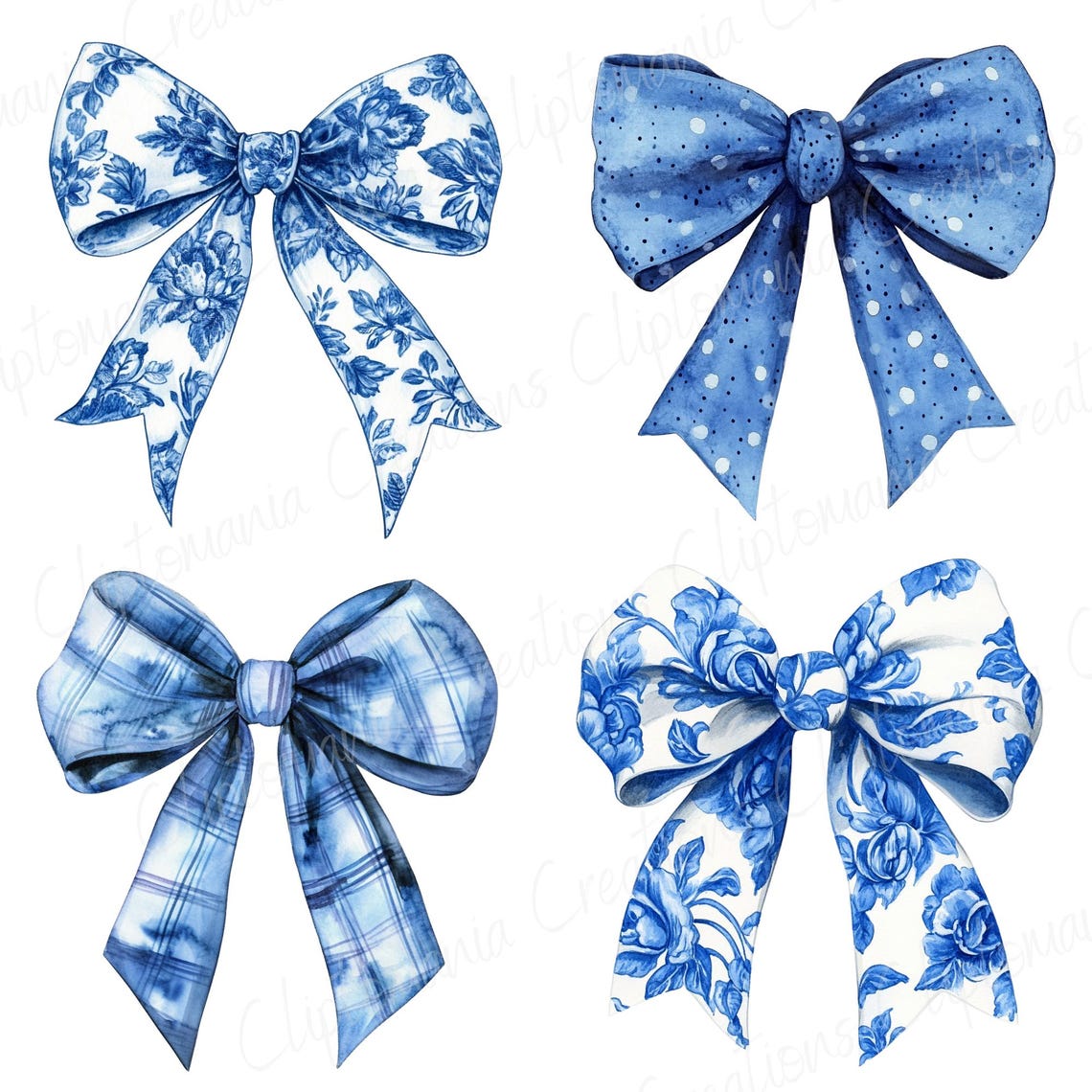 Watercolour Blue Bow PNG Clipart Bundle Coquette Bows | Cute Blue Lace ...