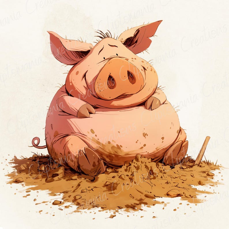 Cute and Funny Pig PNG Clipart Bundle, Commercial Use, Quirky Pig ...