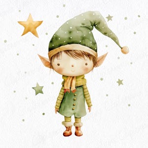 Cute Christmas Elves 12 PNG Clipart Bundle | Printable Watercolour ...