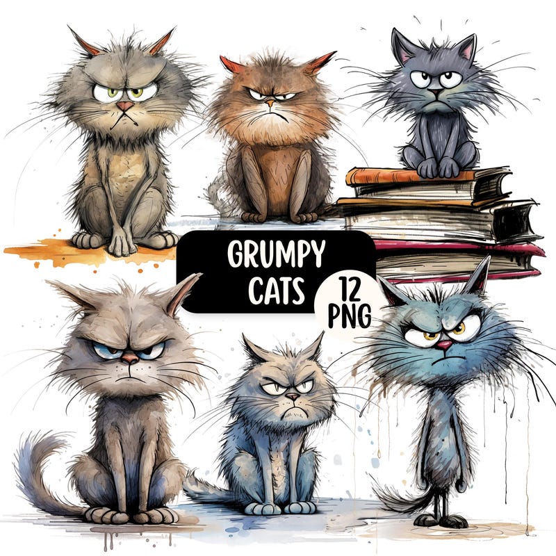 Grumpy Black Cat Clipart - Etsy UK