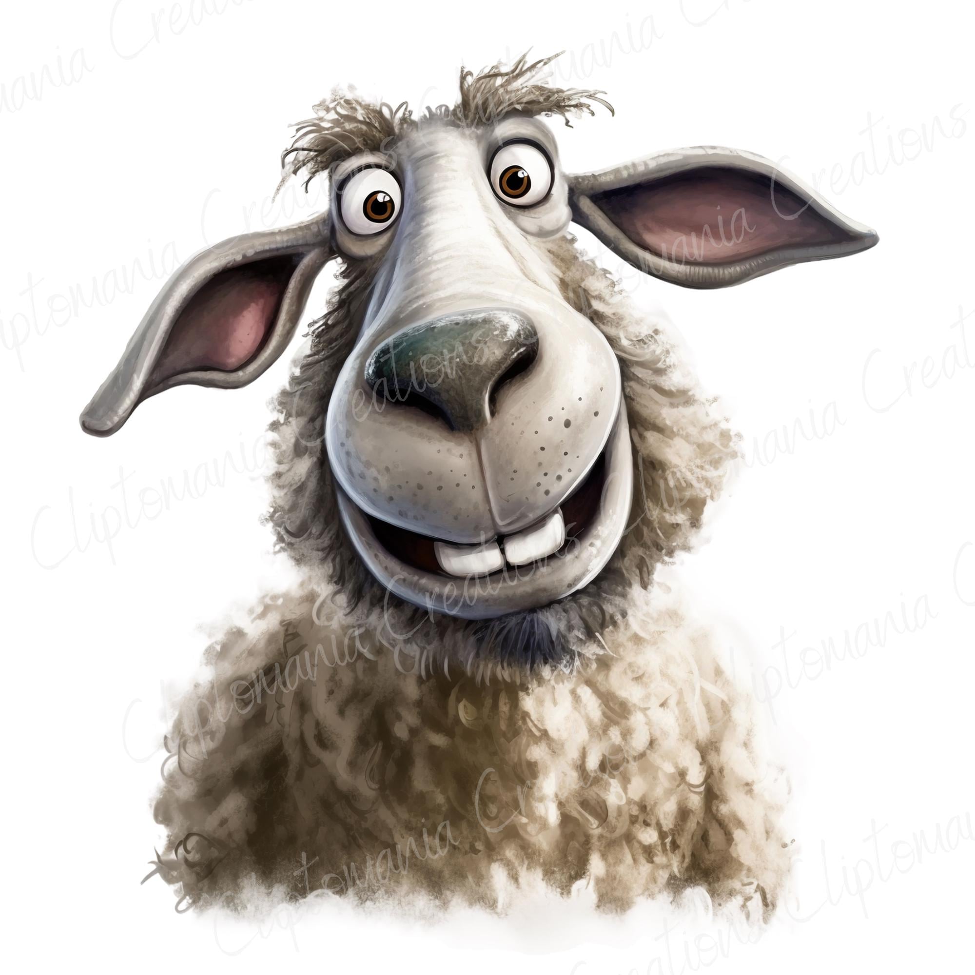 Quirky Sheep Faces PNG Clipart Bundle, Cute & Funny Watercolour Sheep ...