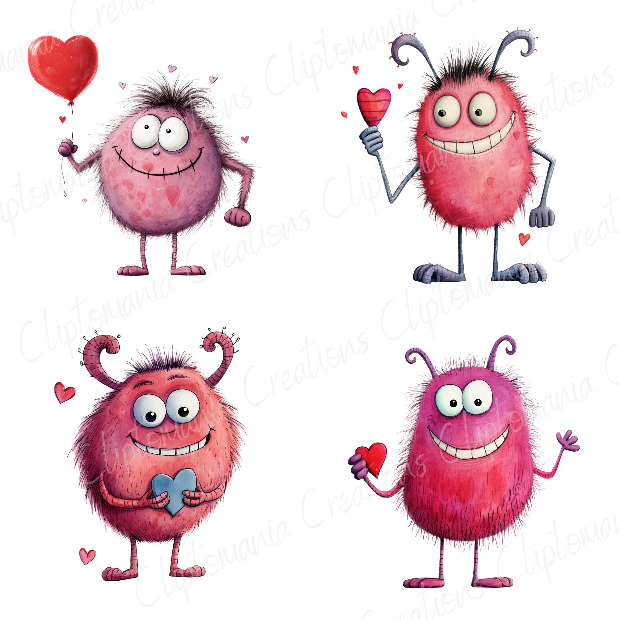 Cute Valentines Monsters PNG Clipart Bundle, Love Monsters, Card Making ...