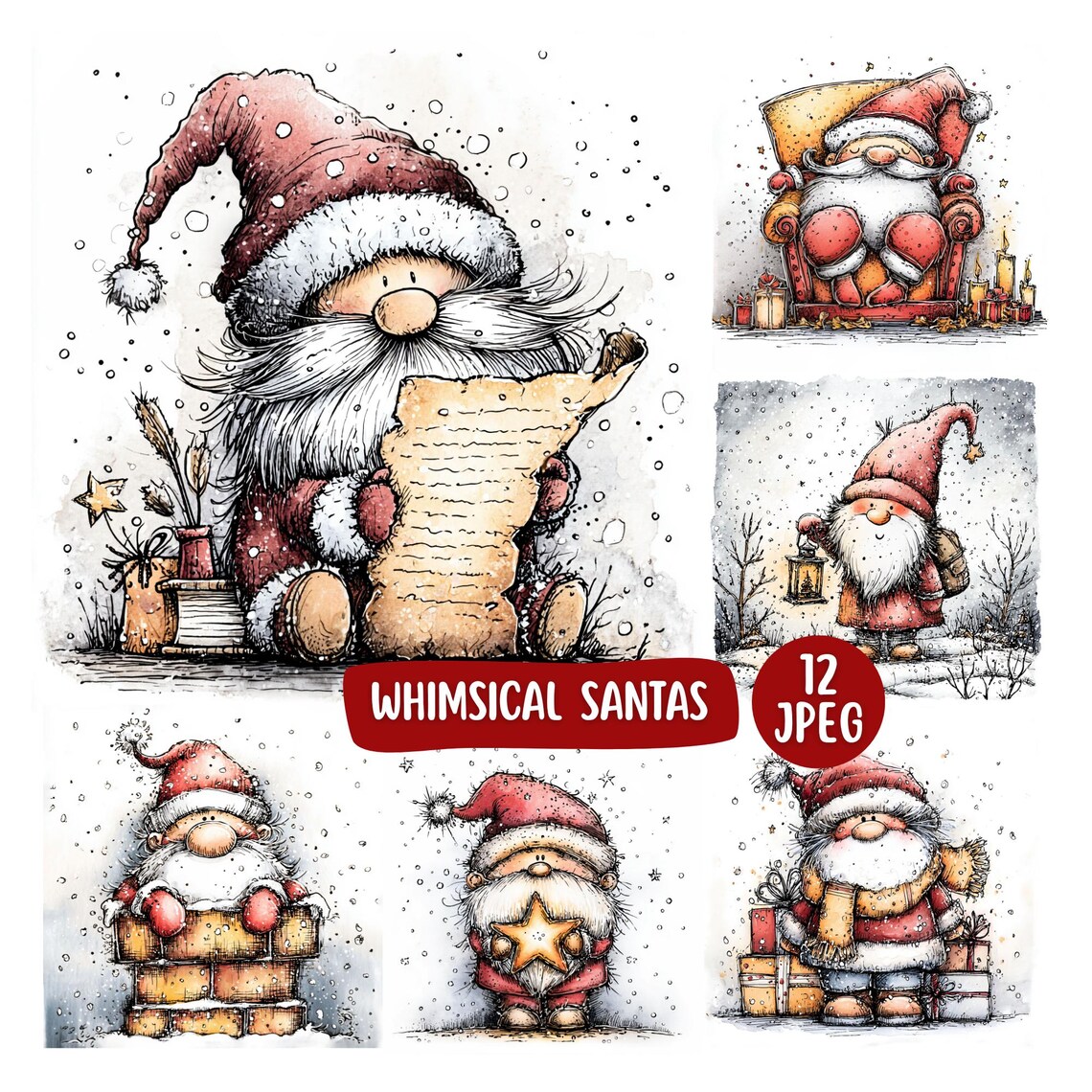 Cute Christmas Santa Claus Clipart Bundle 12 JPEG, Christmas Card ...