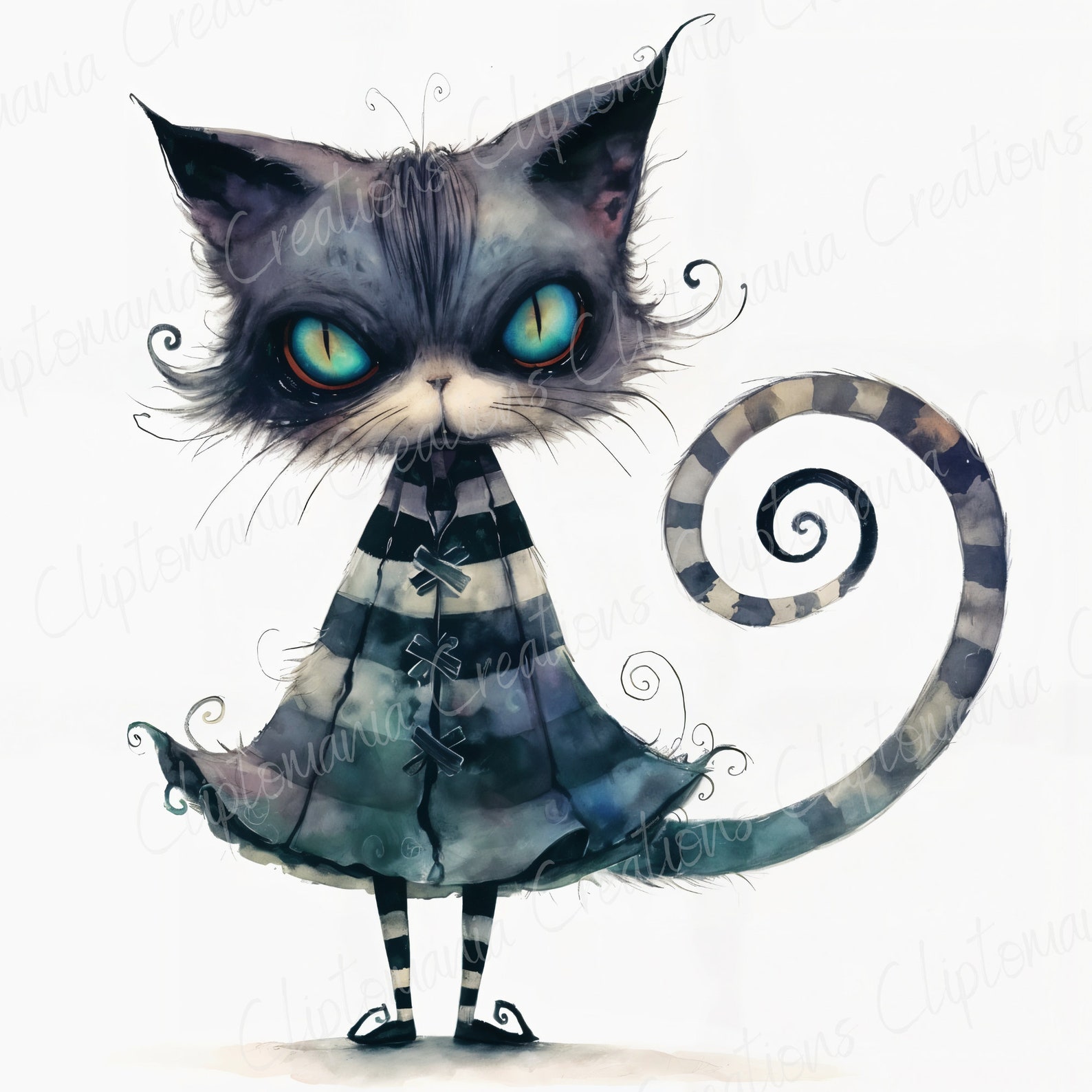Creepy Crazy Cats Clipart Bundle | 12 JPEG Images | White Backgrounds ...