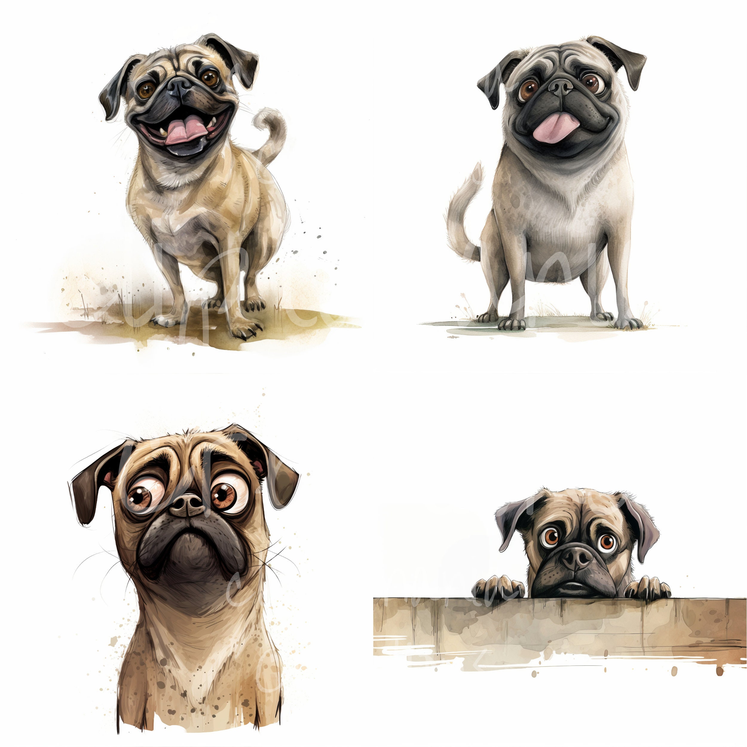 Funny Pug Dog Clipart Bundle 12 High Quality 300DPI Images - Etsy