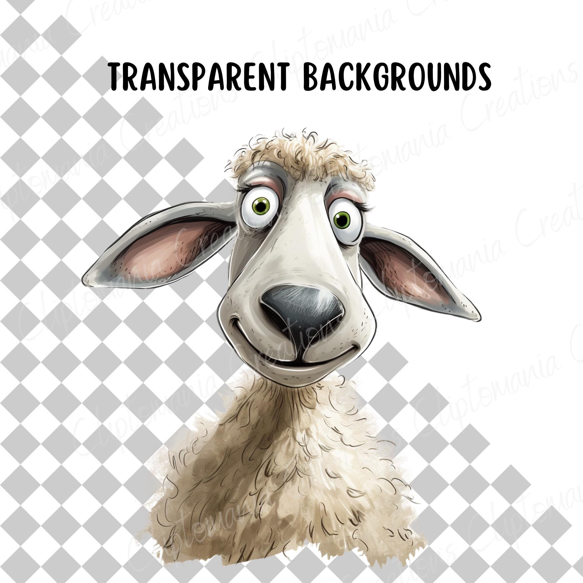 Quirky Sheep Faces PNG Clipart Bundle, Cute & Funny Watercolour Sheep ...