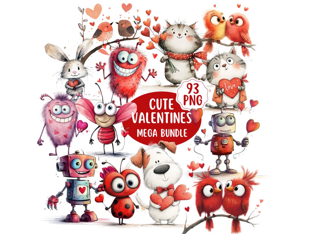 Cute Valentine’s Day Clipart Bundle | 93 PNG Files | Adorable Love ...