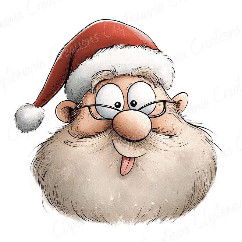 Funny Santa Claus Clipart Bundle, Funny Santa Face PNG, Quirky Santa ...