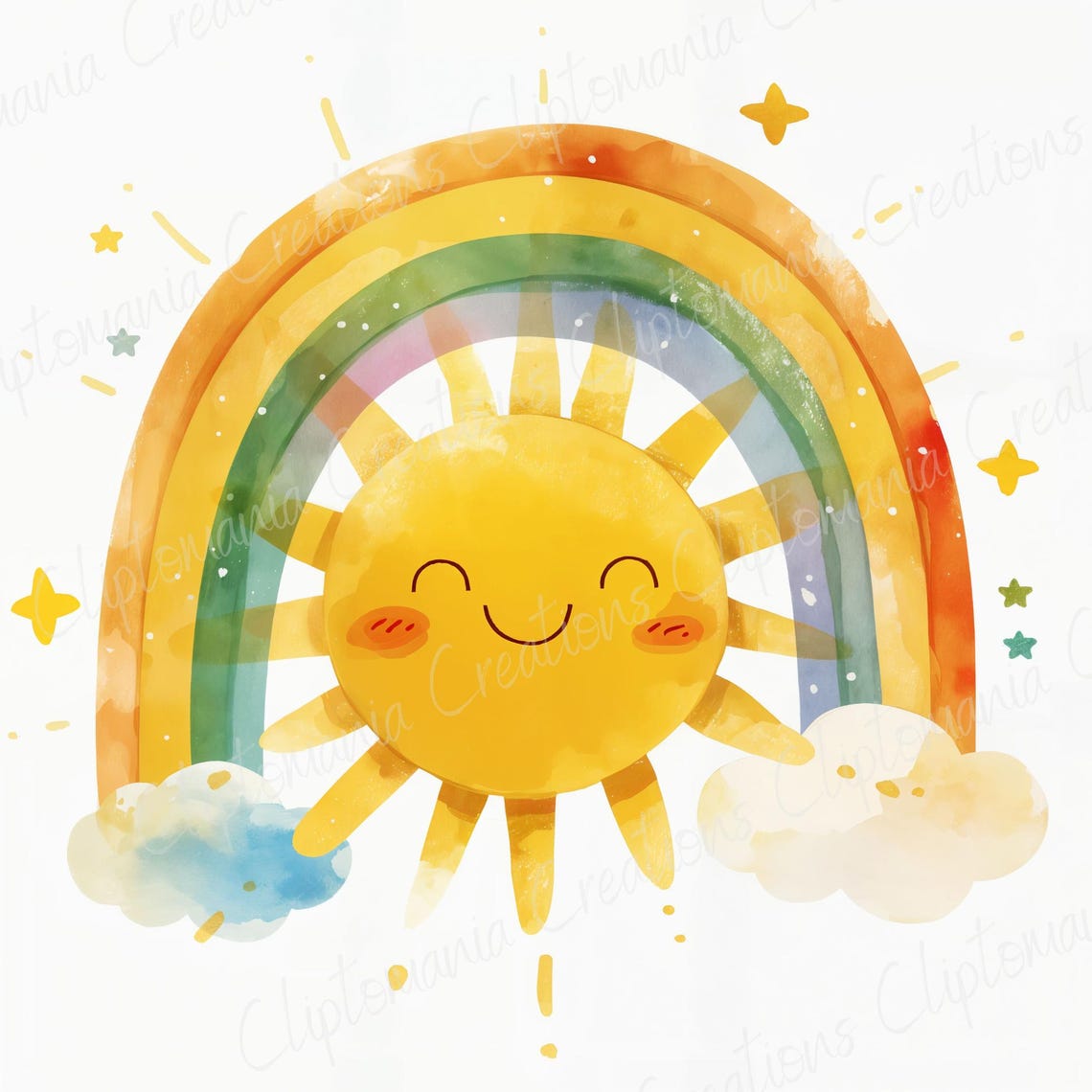 Watercolor Sun and Rainbow Clipart | JPEG Files, Nursery Art (digital ...