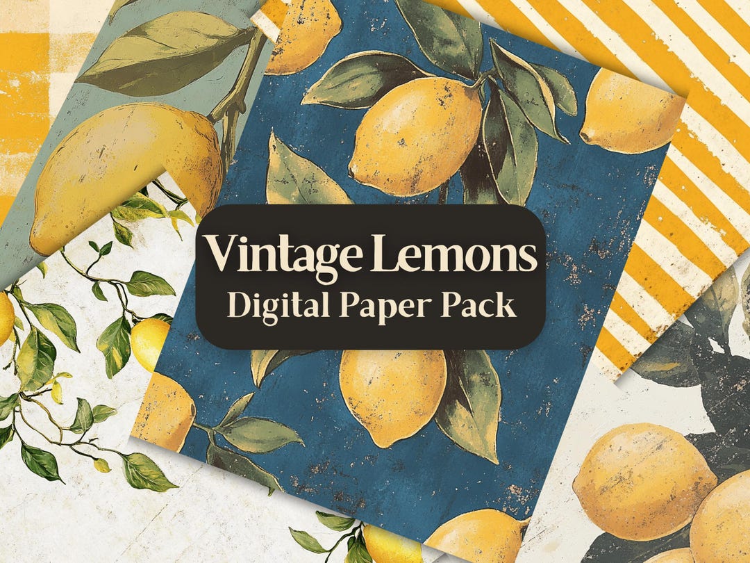 Vintage Lemon Digital Paper Pack Citrus Pattern Junk Journal Papers for ...