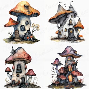 Gothic Watercolour Toadstool Houses Clipart Bundle | 12 JPEG Images ...