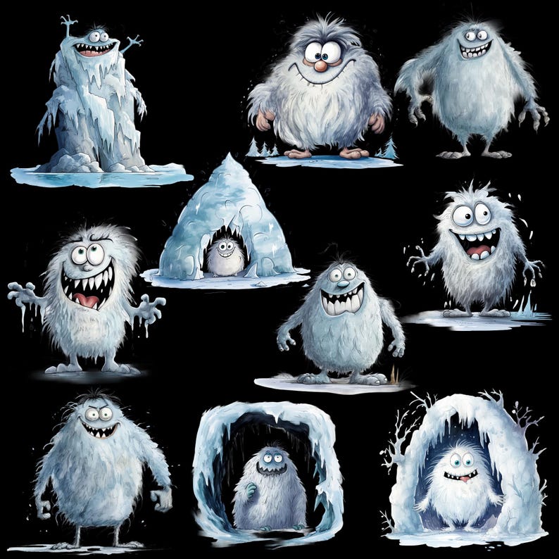 Funny Abominable Snowman PNG Clipart Bundle, Commercial Use, Winter ...