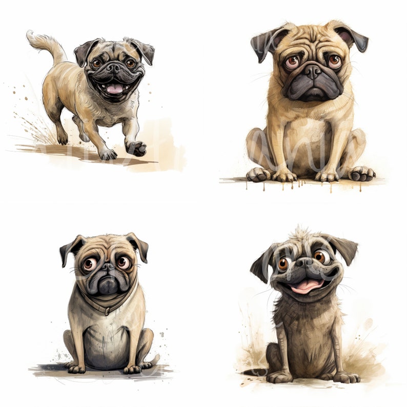 Funny Pug Dog Clipart Bundle 12 High Quality 300DPI Images - Etsy