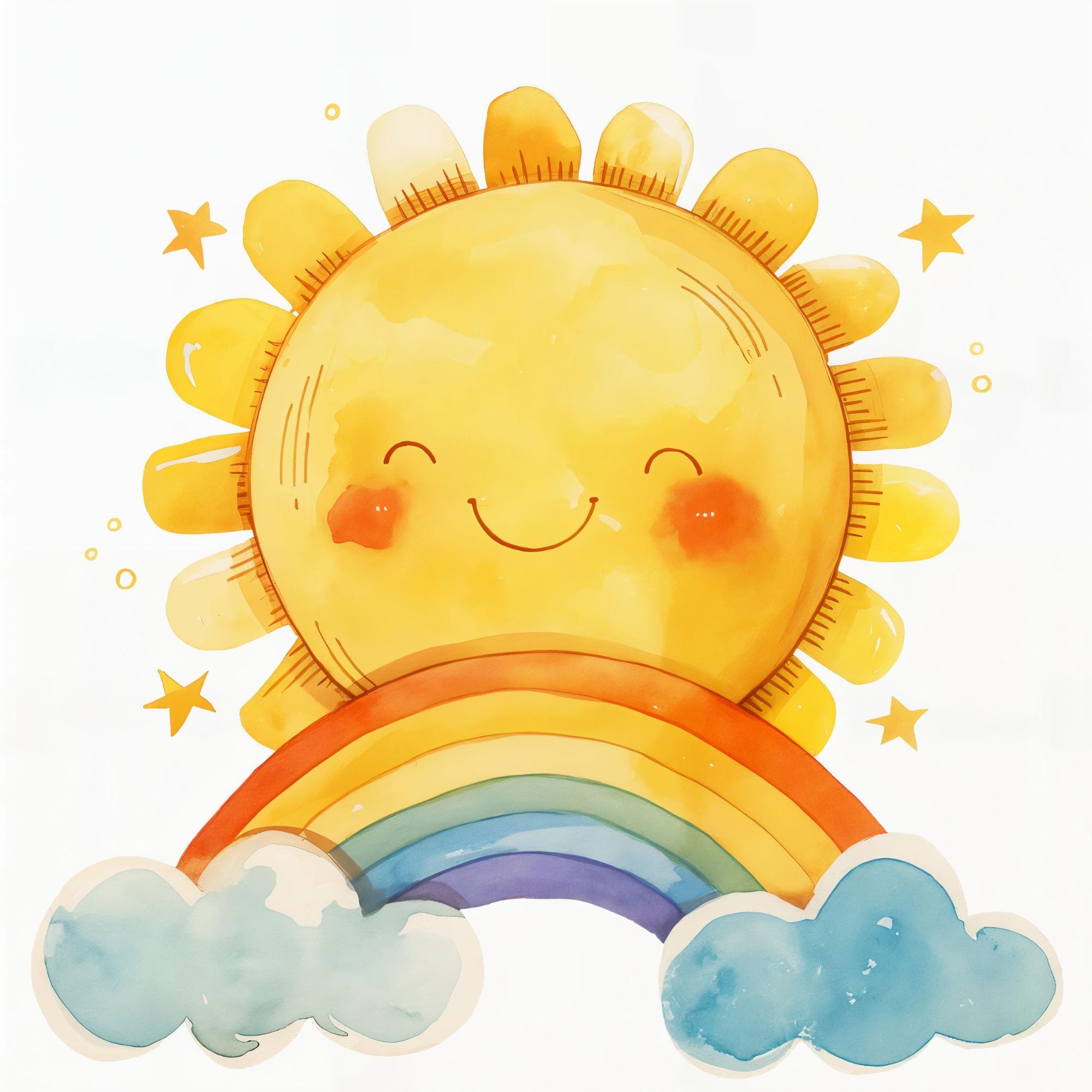 Watercolor Sun and Rainbow Clipart | JPEG Files, Nursery Art (digital ...