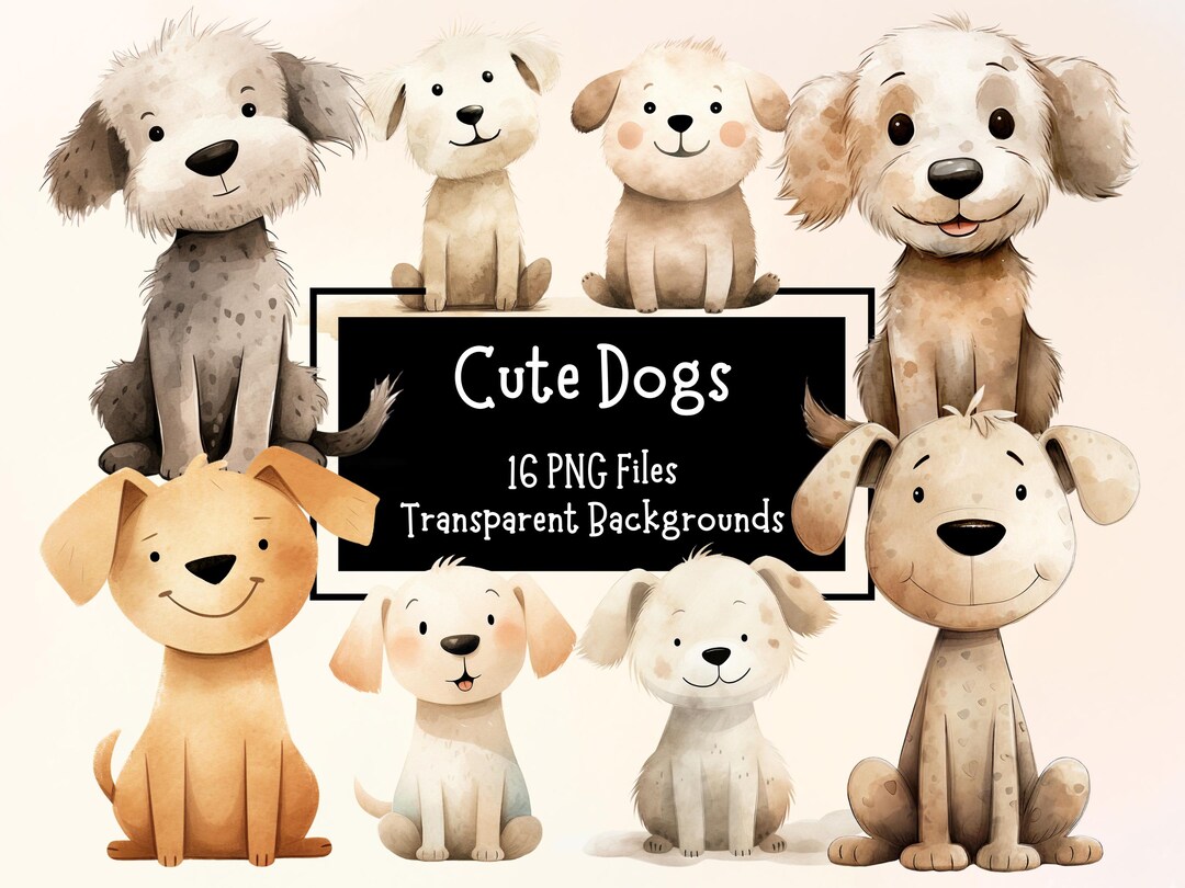 16 Cute Watercolour Dog PNG Clipart Bundle | Transparent Backgrounds ...