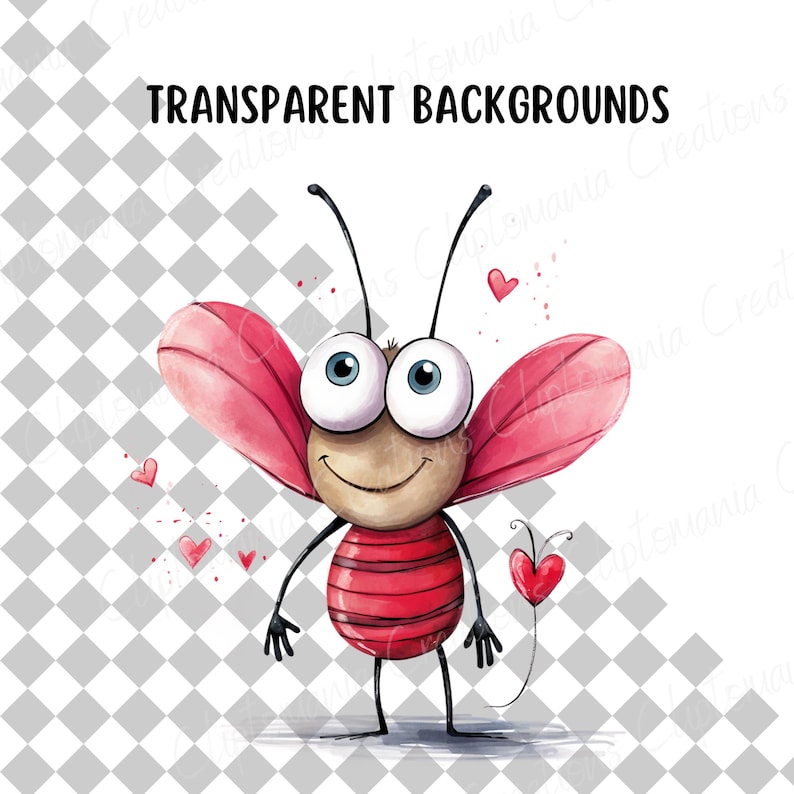 Cute Love Bug PNG Clipart Bundle, Transparent Backgrounds, Digital ...